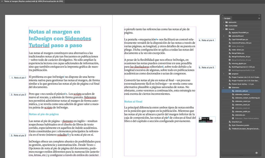 Notas al margen automáticas en InDesign: Sidenotes | Rayitas Azules ...